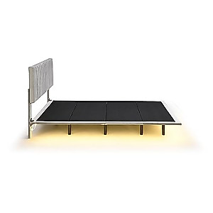 CITYLIGHT Upholstered Floating Bed Frame,Smart LED Bed Frame with Sensor Light and Headboard, Modern Velvet Floating Bed for Girls Boys Teens Adults, Grey