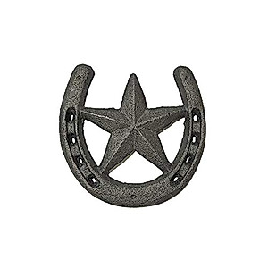 D-Doner Cast Iron Horseshoe with Star Wall Decor, Medium Horseshoe Durable Cast Iron for Indoor Or Outdoor
