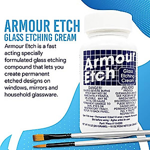 Armour Etch Glass Etching Cream Kit - Create Permanently Etched Designs - 10oz Net Weight - Bundled with Moshify Application Brushes