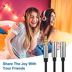 Toxaoii 3.5mm Headphone Jack Splitter Cord, 3.5mm Male to 2 Female Extension Cable Headphone Jack Adapter, 3.5mm Stereo Audio Y Splitter Cable Compatible with Phone, smartphone, laptop, Xbox, PS4