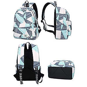 mygreen Backpack for Teens, Fashion Geometric Pattern Laptop Backpack College Bags Shoulder Bag Daypack Bookbags Travel Bag Blue&Green&Orange