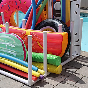 Essentially Yours Float and Raft Rack 12 Bar - Poolside Storage Organizer for Floats, Paddles, Noodles, Surfboards, Towels, (61" W x 44" L x 26.5" H), Brown Style 664413 (White)