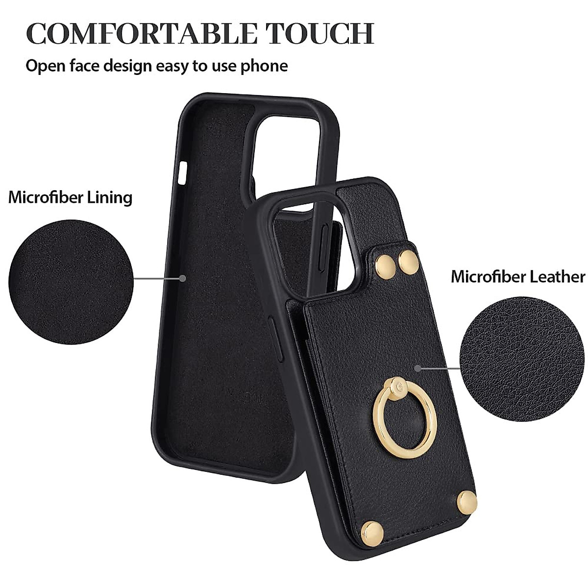 LAMEEKU for iPhone 12 Pro Max Wallet Case, Case with Card Holder Leather Cover 360°Rotation Ring Kickstand Protective Bumper Designed for Women Men for iPhone 12 Pro Max 6.7'' Black