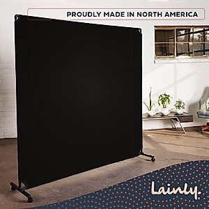 Lainly Rolling Room Divider Wall - Made in North America (6' L x 6' H, Black) Partition Room Dividers, Temporary Wall, Office Divider, Privacy Screen, Wall Divider & Room Divider Screen