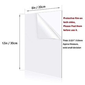YSTIME 8" x 12" Clear Acrylic Sheet Plexiglass Plastic Sheet for Crafts Transparent Acrylic Board with Protective Paper for Craft, Windows, Frame, DIY Display Projects, Pack of 2