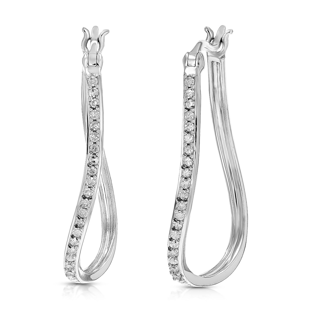 Vir Jewels 1/4 cttw Diamond Hoop Earrings .925 Sterling Silver with Rhodium Plating 1 Inch