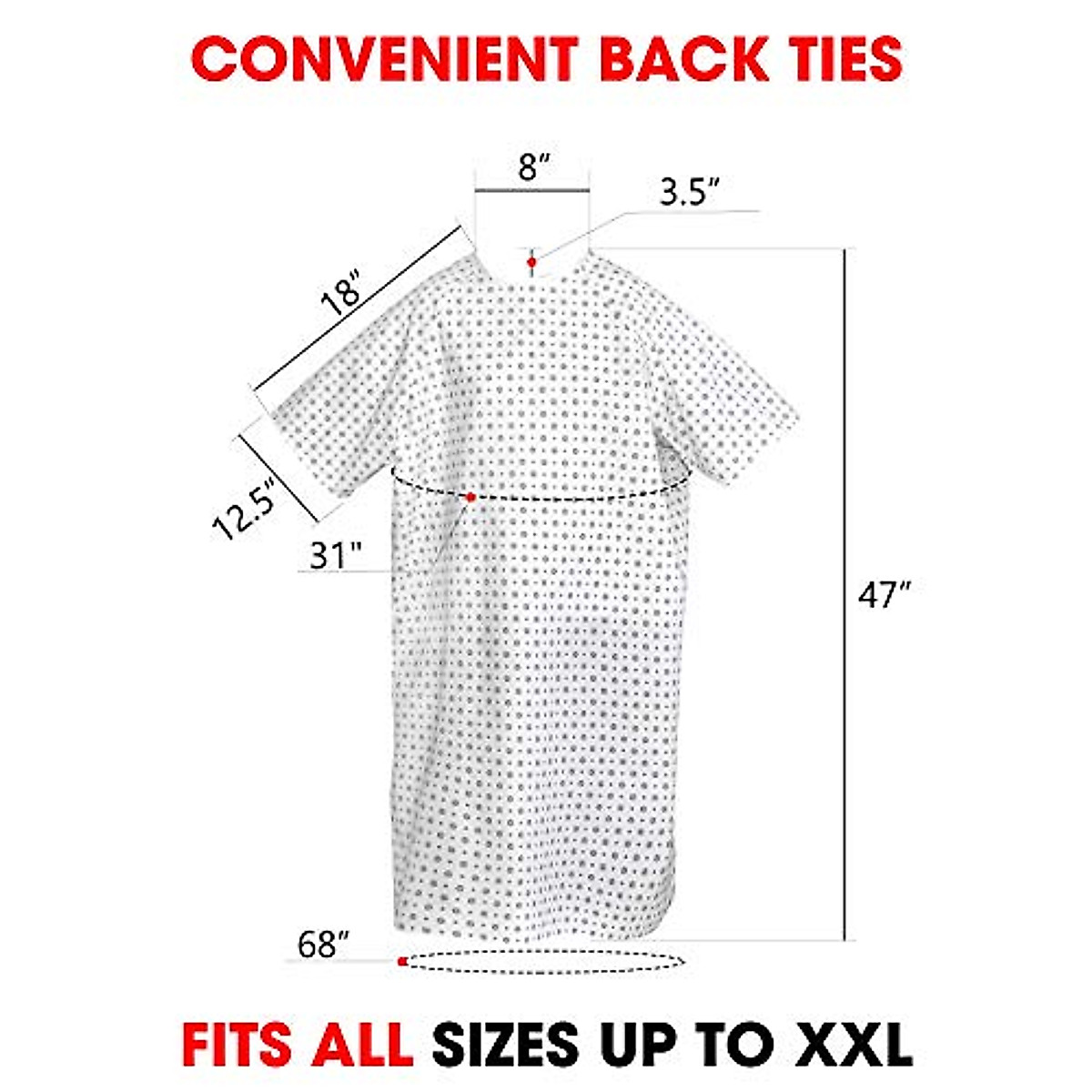 TALVANIA Unisex Patient Hospital Gown Back Ties Fits upto XXL (4 Pack)