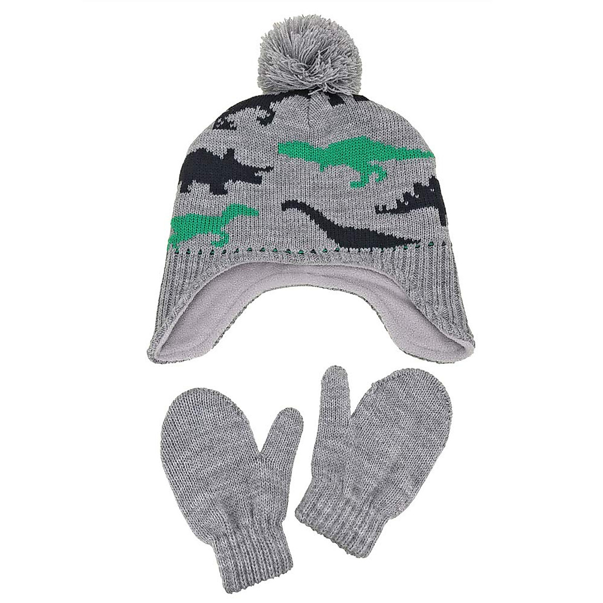 Hats and Gloves Set For Kids Toddler Baby Knit Earflap Beanie Winter Warm Fleece Cap For Boy Girl