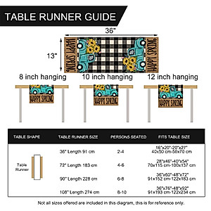 Seliem Happy Spring Blue Truck Table Runner, Black White Buffalo Check Plaid Kitchen Dining Table Decor, Sunflower Floral Flower Seasonal Burlap Farmhouse Home Decoration Party Supply 13 x 72 Inches