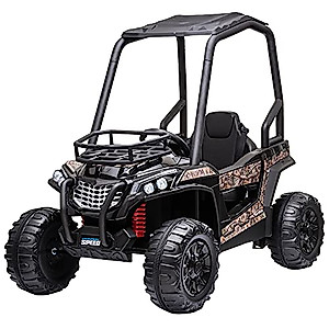 Aosom 12V Dual Motor Kids Electric Ride-on UTV Toy, Batter Powered Truck with Forward and Reverse Function, Headlights, MP3/USB Music Connection, Suspension, & Remote Control, Camo