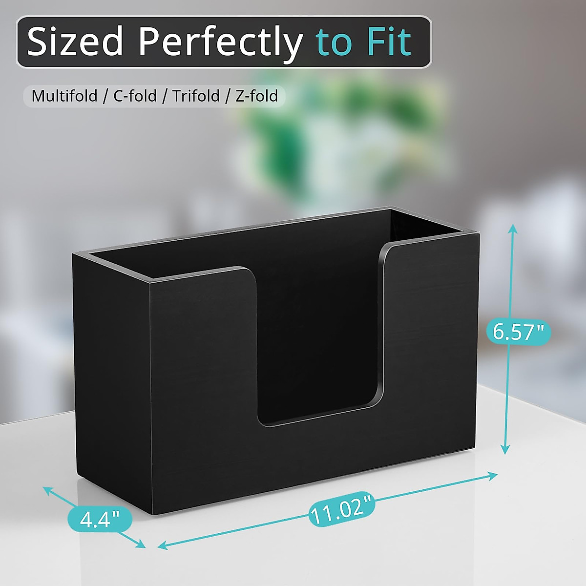 Paper Towel Dispenser Countertop, Wooden Bathroom Paper Towel Holder, Black Napkin Holder for Kitchen, Countertop Multifold C-Fold, Z-Fold, Trifold Paper Hand Towel Dispenser for Bathroom Toilet