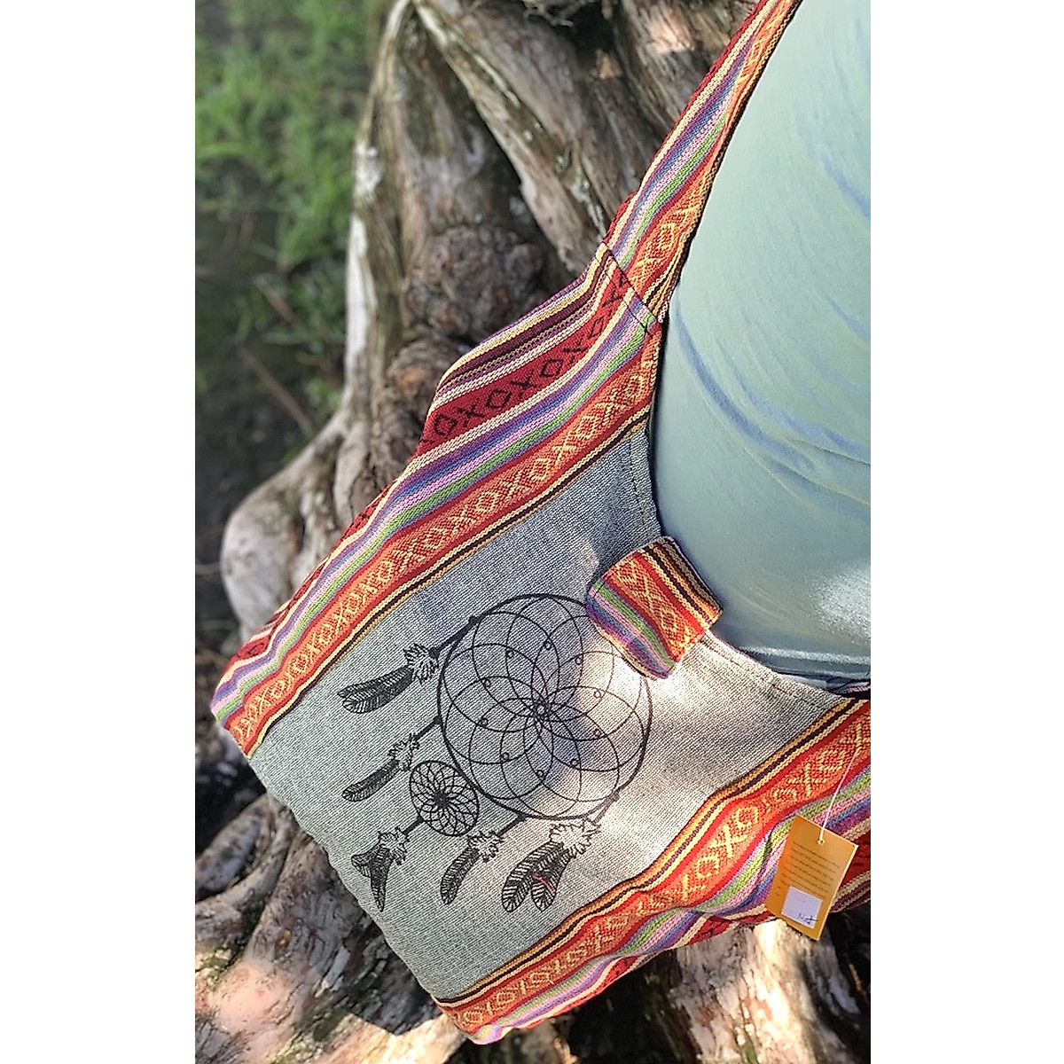 Himalaya Handmade Cotton Shoulder Bag, Unique Tapestry Hippie Crossbody with Dream Catcher Print Hobo Cross body Women bag, Festival bag Sling Boho Bag/Handmade with Love., Multi Colored Orange