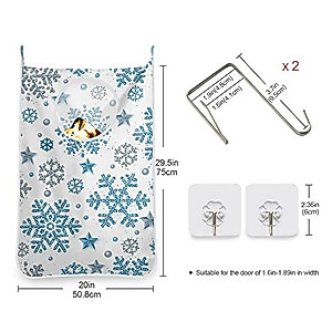 Snowflakes And Stars Door Hanging Laundry Hamper Bag Winter Christmas Space Saving Wall Large Laundry Basket Storage Dirty Clothes Bags with Bottom Zippers Hooks For Bathroom Bedroom 1 Pcs
