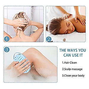 2 Pack Silicone Body Scrubber, 2 in 1 Bath and Shampoo Brush, Soft Silicone Loofah for Sensitive Skin, Double-Sided Body Brush for Men Women, Lathers Well, Gentle Exfoliating (Blue, Pink)