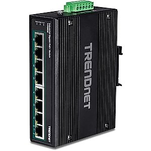 TRENDnet 8-Port Hardened Industrial Unmanaged Gigabit 10/100/1000Mbps DIN-Rail Switch w/ 8 x Gigabit PoE+ Ports, TI-PG80B, 24 – 56V DC Power inputs with Overload Protection, Lifetime Protection