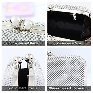 topfive Clutch Purses for Women Evening Bag Rhinestones Clutch Crystal Purse Party Bag with Flora Clasp Wedding Prom (silver-001)