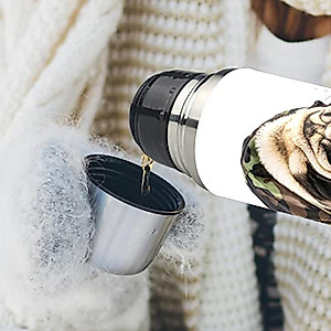 Cute Pug Stainless Steel Coffee Thermos, Double Walled Insulated Water Bottle for Outdoor Sports, Office, Car (17 OZ/500ML)