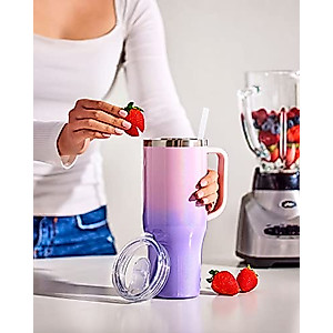 Maars Charger 40oz Insulated Travel Mug Tumbler with Handle | Double Wall Vacuum Sealed Stainless Steel Cup w/Straw and Lid, Berry Glow