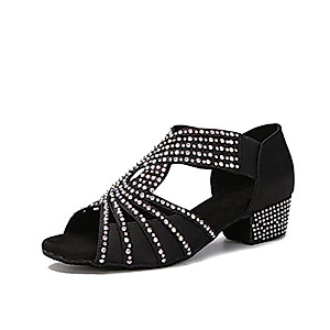 Full Rhinestones Ballroom Dance Shoes Women Latin Salsa Wedding Indoor Crystal Suede Sole Footwear 1.5in Heels YT16(8.5,Black)