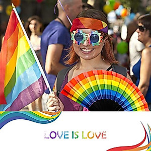 AMS Rainbow Hand Fans, Pride Fan Folding Hand Fan, Colorful Hand Held Fan, Plastic Folding Fan for Music Festival Events and Dance Supplies (10pcs Black Slats).