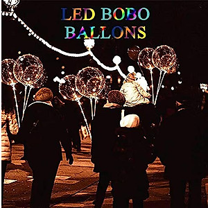 10 Pack LED Bobo Balloons with Stick and Pump,Transparent LED Light Up Balloons, Helium Glow Bubble Balloons with String Lights for Party Birthday Wedding Festival Decorations (Warm white)