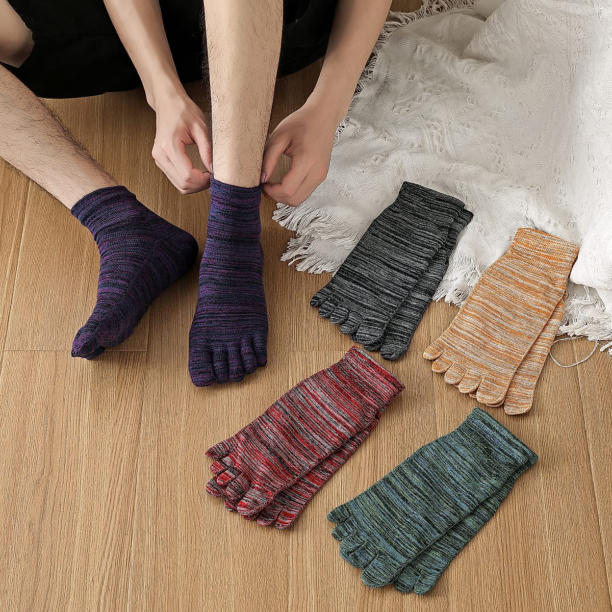 Hellomamma Mens Toe Socks Five Finger Sock Boys Running Athletic Cotton Ankle Sox 5 Pairs