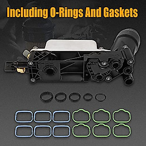 RANSOTO Engine Oil Cooler With Oil Filter Housing Adapter Assembly Compatible With 2011 2012 2013 Chrysler 200 300, Dodge Charger Journey Caravan Durango, Jeep Wrangler Replaces 5184294AE