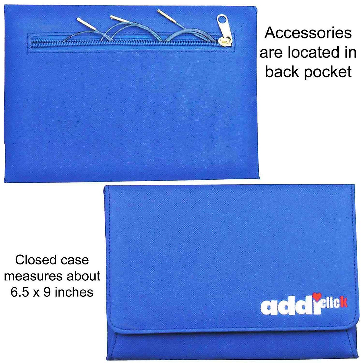 addi Click Rocket 2 Square Standard 5-Inch Interchangeable Ergonomic Circular Knitting Needle Set Sizes US 4, 5, 6, 7, 8, 9, 10 & 11 with 3 Cords, Canvas Case with Project Bag