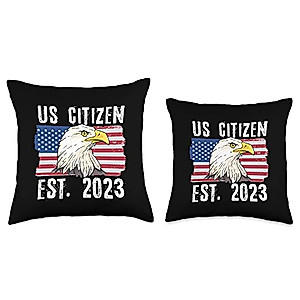 New US Citizen Est. 2023 Citizenship Gifts US Est 2023 Citizenship New USA Citizen Throw Pillow, 16x16, Multicolor
