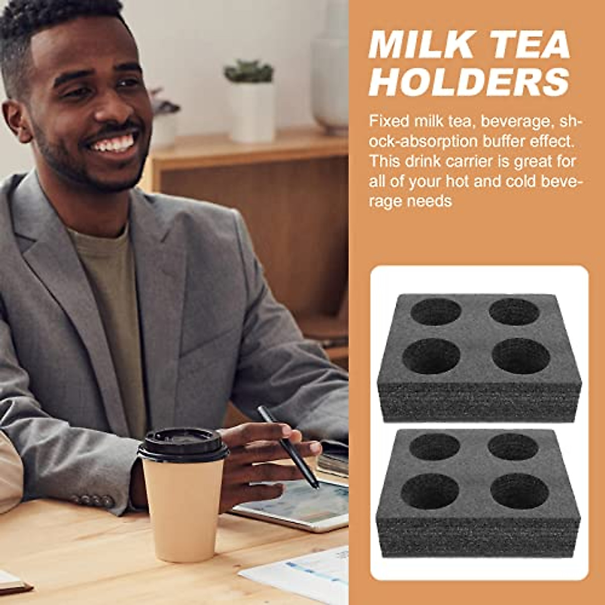 2pcs 4 Hole Cup Holder Glass Cup Holder 4 Cup Holder Tray Decorative Tray Foam Coffee Carrier Foldable Cup Carrier Takeout Cup Trays Travel Pearl Cotton Hollow Out Small Counter