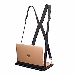 ALPHABET WONDERS Laptop Harness - Hands Free Portable Wareable Desk for Laptop 14" Tablet, Notepad, MacBook - Adjustable Straps Standing Laptop Carrier - Includes Memory Foam Mouse Pad