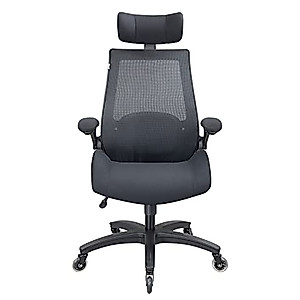 BOLISS Office Chair,with Thicken Seat Cushion Waist Support Adjustable Headrest Flipped Arms Erogonomic Office Desk Chair,Suilt for Home and Office-Black