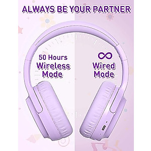 SIMJAR Kids Bluetooth Headphones, Lightweight Girl Headphone with Microphone, Volume Limiter 85/94dB, 50H Playtime, Over Ear Kids Wireless Headphones for Tablet/iPad/Travel