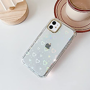 GAN Cheng Compatible with iPhone 11 Case 6.1" 2019 with Screen Protector, Shockproof TPU and Hard PC Cute Bling Glitter Sparkle Protective Case for Women & Girls - Clear Holographic Heart
