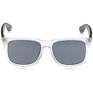Ray-Ban RB4165F Justin Low Bridge Fit Rectangular Sunglasses, Rubber Transparent/Dark Grey, 55 mm