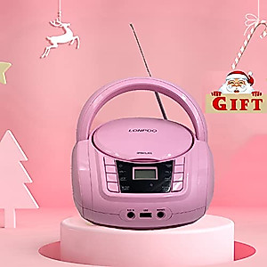 LONPOO Portable CD Player Kids Gift Boombox Classic Stereo Sound System Outdoor Speaker with FM Home Audio Radio, Bluetooth, Aux-in, USB Playback, Pink