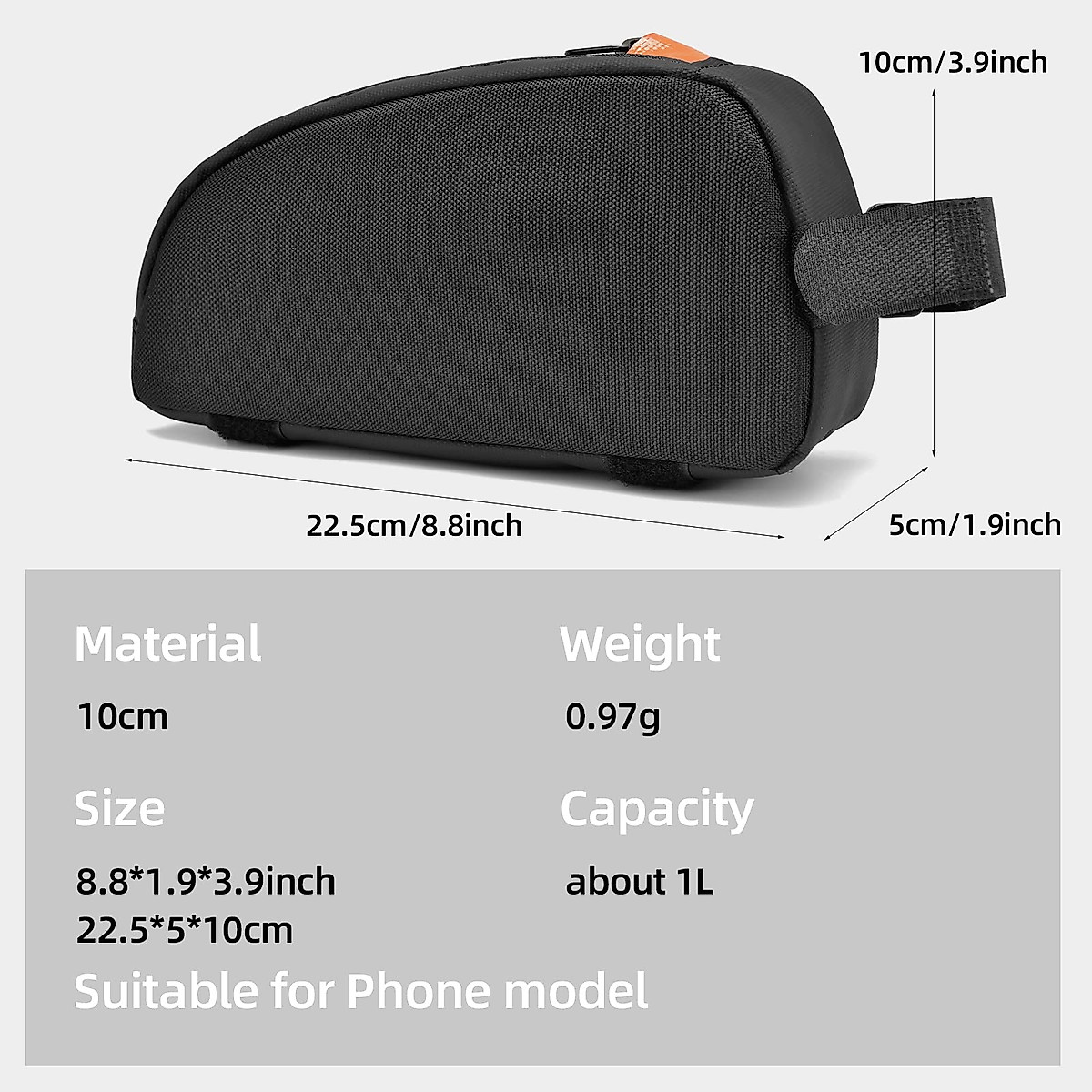 VENFOREST Bike Top Tube Bag Waterproof Bicycle Front Frame Bag Top Tube Bike Pouch for Road Mountain Bicycle Outdoor Cycling Travel Hiking