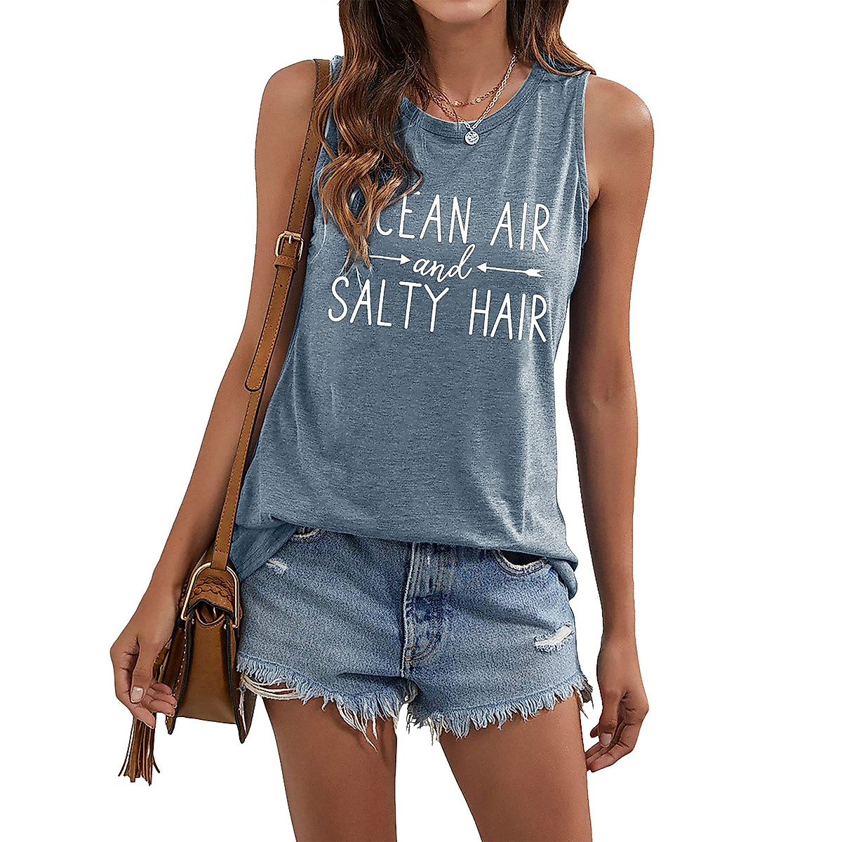 Beach Tanks for Women Ocean Air and Salty Hair Tank Top Funny Cruise Summer Sleeveless Family Vacation Vest Shirts