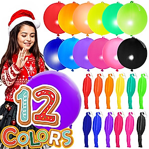 Christmas 30Pcs Premium Large Punch Balloons with Rubber Band, 12 colors randomly assorted, Odorless Fun Punching Balloon Toy Balloon For Birthday Parties, Outdoor or Indoor fun! Party Favors