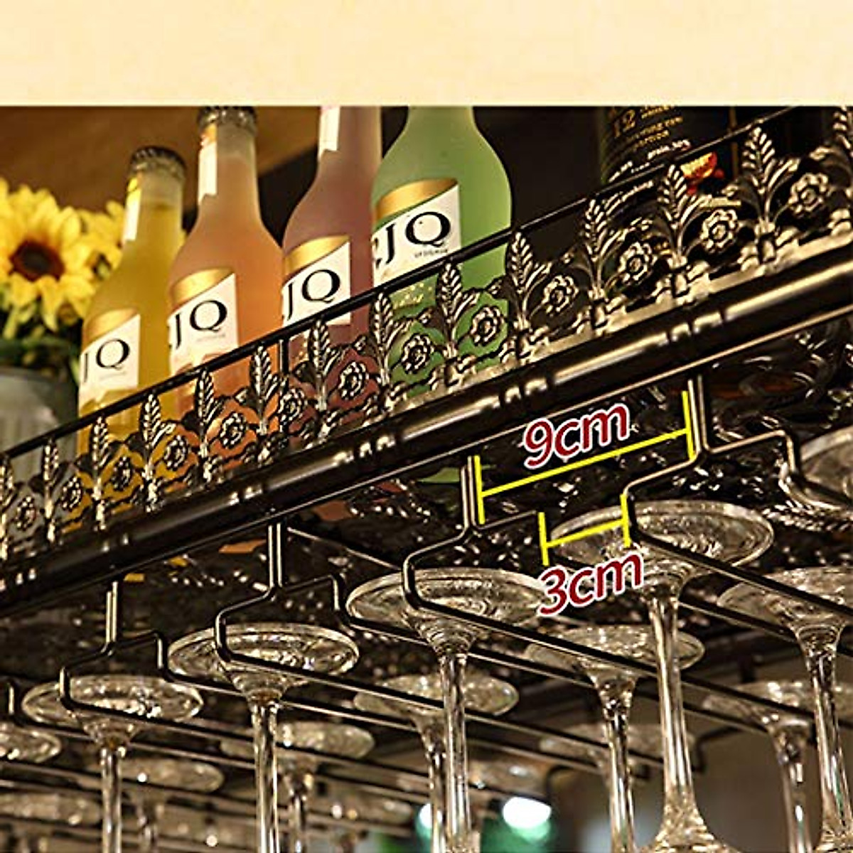 Iron Creative Simplicity Wall Mounted Wine Holder European-Style Tilted/Straight Wine Rack Red Wine Champagne Bottle Display Stand Rack Organizer J1030, PIBM, Black, 60 * 35cm