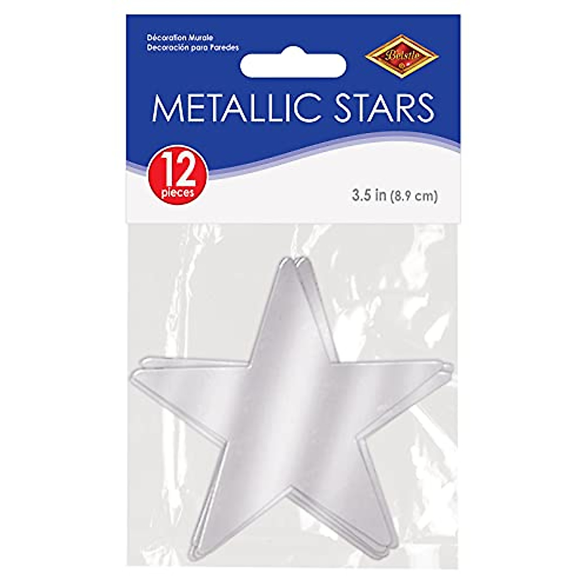 Beistle 57027-S Silver Metallic Star Cutouts, 3-1/2 Inch, 12 Pieces Per Package