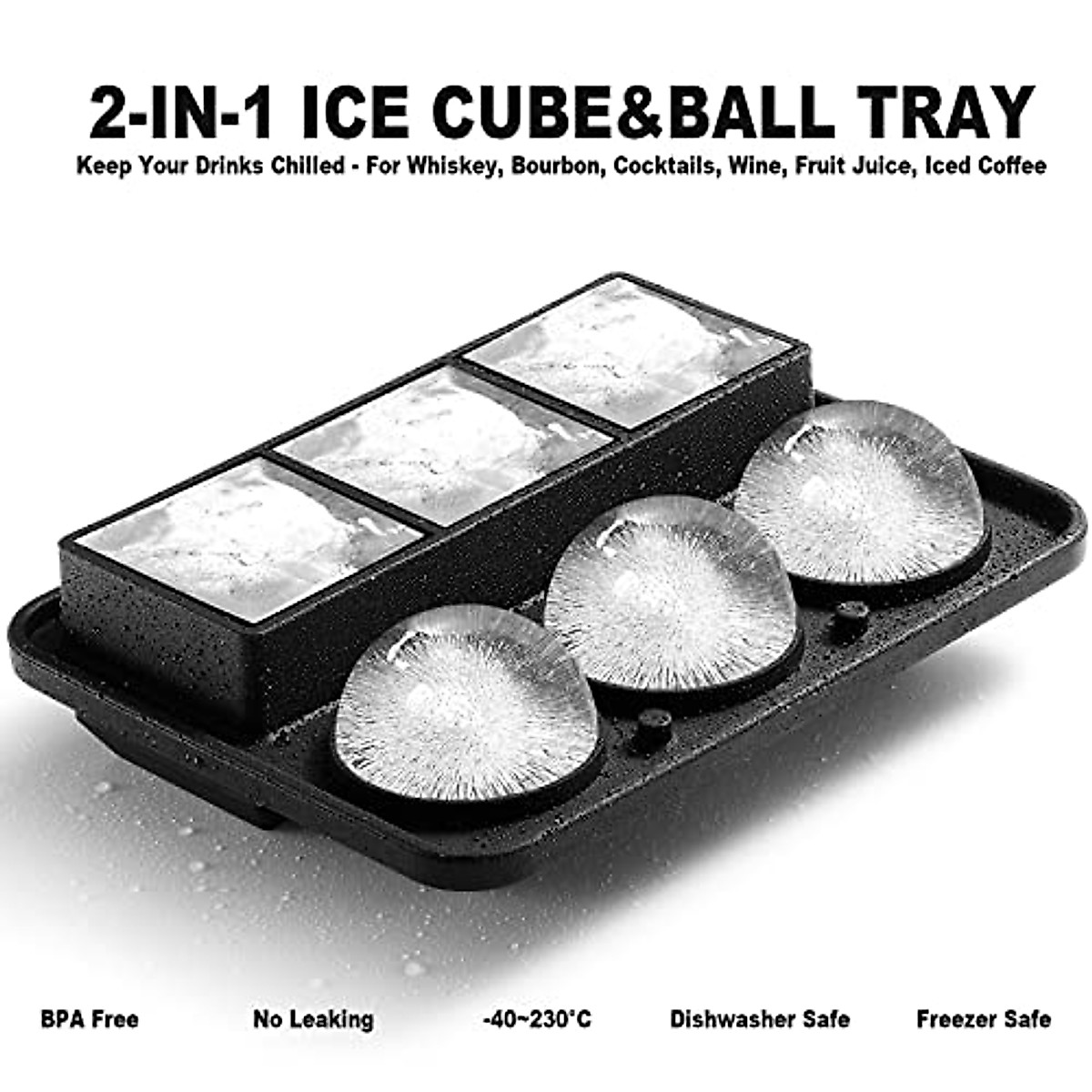 Nax Caki Ice Cube Molds Tray, Large Silicone Whiskey Ice Mold,2-in-1 Round Sphere Ice Ball Maker & Square Ice Trays for Cocktails, Bourbon, Whiskey Gifts for Men from Daughter Wife Son Kids…