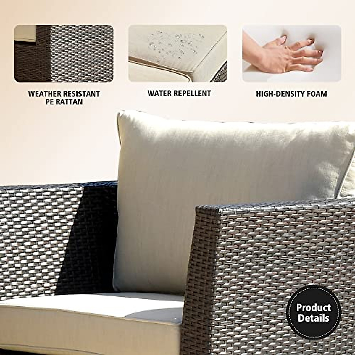 XIZZI Patio Furniture Set Outdoor Sectional Sofa with 42" 50000BTU Gas Propane Fire Pit Table 13 Pieces PE Wicker Rattan Patio Conversation Sets with 4 Pillows and Furniture Covers,Fire Pit/Beige