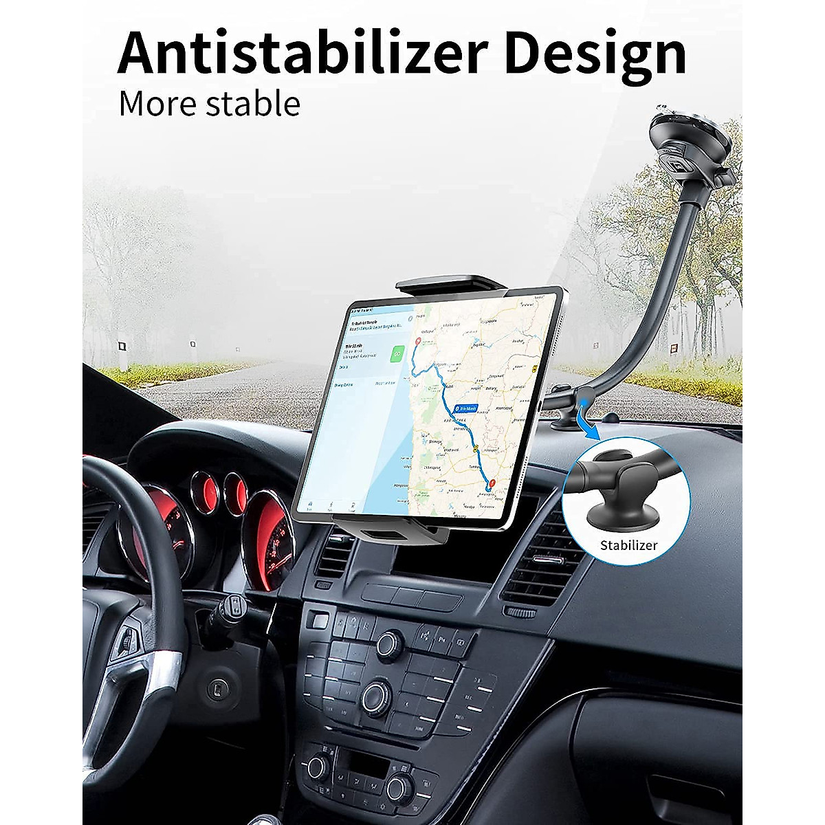 APPS2Car iPad Car Mount, 360 Degree Rotation, Suction Cup, Compatible with 9.7-10.5 Inch Tablets and Phones