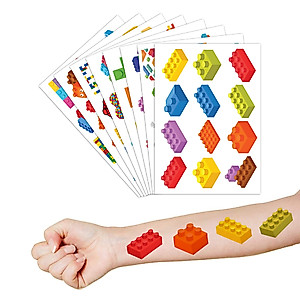 96PCS Building Block Temporary Tattoos Birthday Party Supplies Decorations Tattoos Stickers Super Cute Party Favors Kids Girls Boys Gifts Classroom School Prizes Rewards Themed