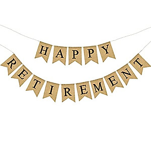 CROWNOS Happy Retirement Banner Burlap Women Men Retirement Banner for Retirement Party Decorations