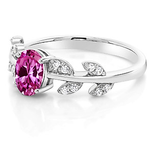 Gem Stone King 925 Sterling Silver 7X5MM Oval Gemstone Birthstone Twisted Olive Branch Leaf Vine Band Wedding Ring For Women | Available In Size 5, 6, 7, 8, 9