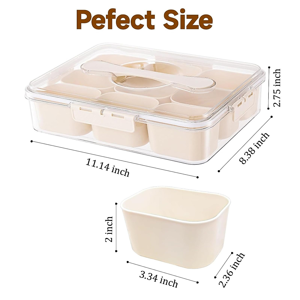 HINIHAO Divided Serving Tray with Lid and Handle, Removable Divided Platter Food Storage Containers with 9 Compartment, Small Boxes for Onion, Ginger, Garlic, Cherry