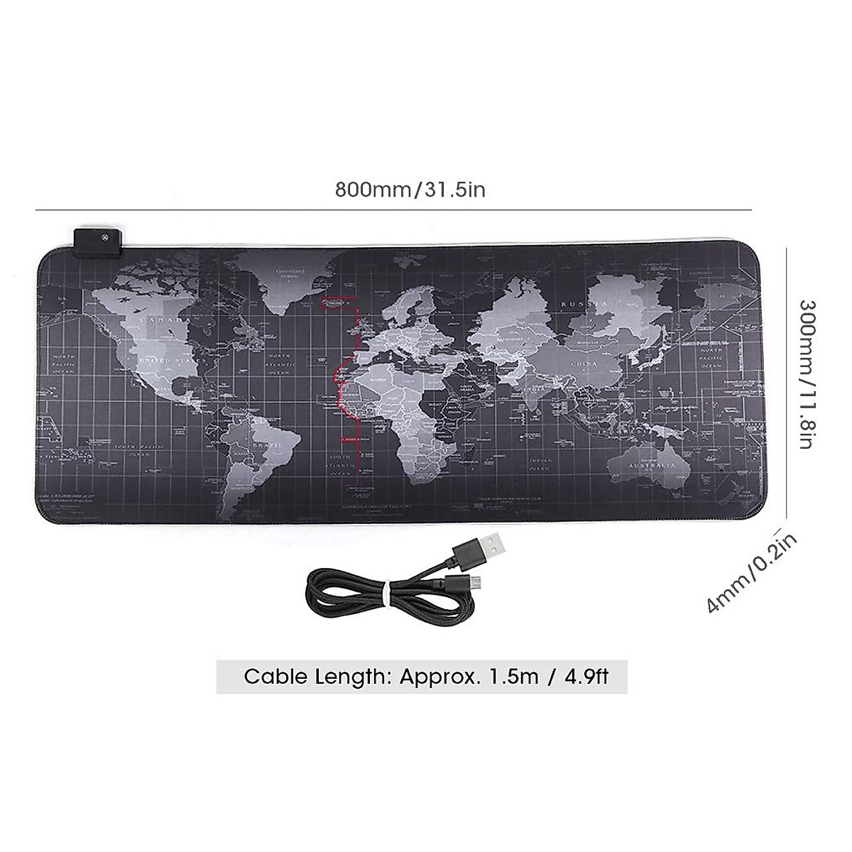 Ruiqas Gaming Mouse Pad RGB Mouse Pad Luminous Large World Map Mice Mat Waterproof Non- Slip Rubber Base 800x300