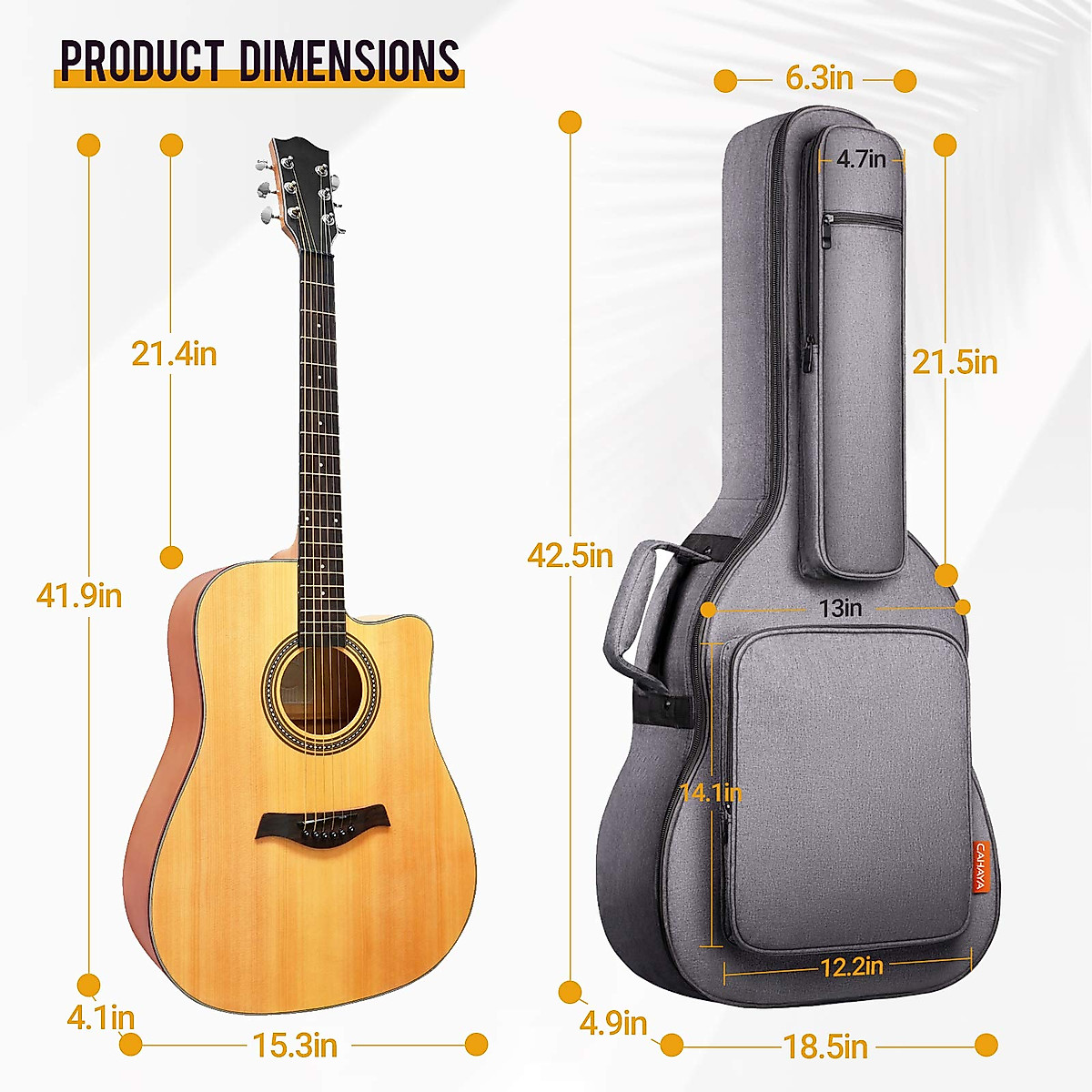 CAHAYA Guitar Bag Acoustic Reinforced 0.7 In Thick Sponge Soft Padded Guitar Case with 5 Pockets,Neck Cradle,Back Hanger Loop for 39 40 41 In Acoustic Classical Guitars CY0176